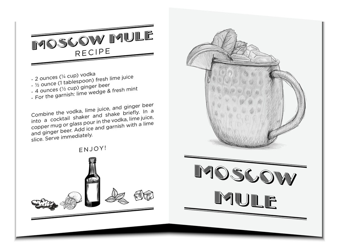 Moscow Mule Recipe Card | 21 | Cocktail | Margarita Postcard | Digital ...