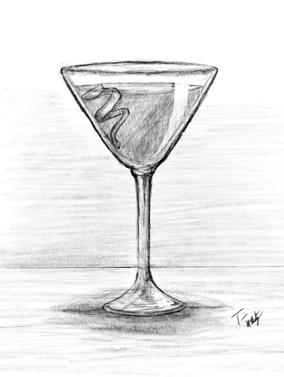 Martini Glass Pencil Drawing