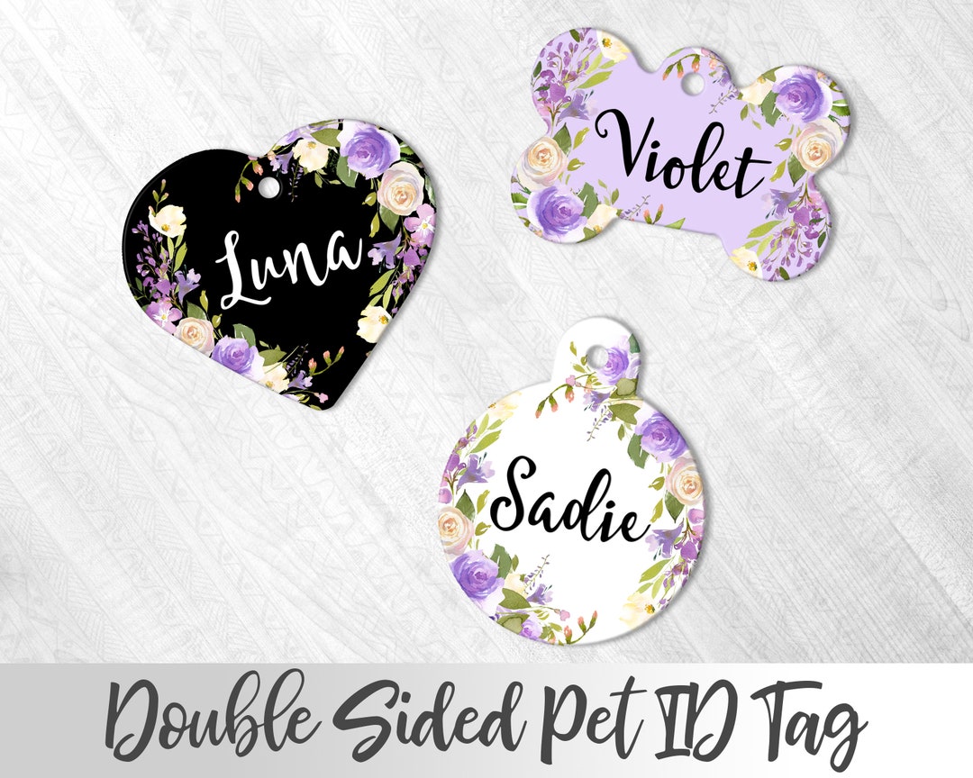 Purple Dog Tag, Custom Dog Tag, Floral Dog Tag, Floral Pet Tag Purple ...