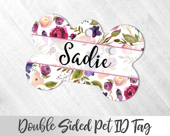 Pink Flowers Pet Tag Personalized Pet ID Tag Cute Cat Tag | Etsy