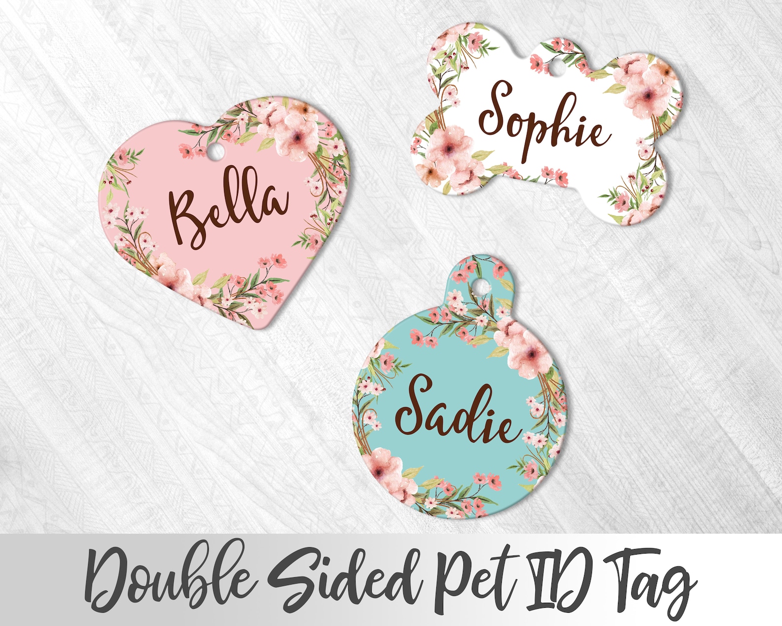 Pink Flowers Dog Tag Dog ID Tag Dog Tag Floral Pet Tag - Etsy
