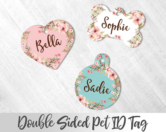Pink Flowers Dog Tag, Dog ID Tag, Dog Tag, Floral Pet Tag, Girl Dog Tag ...
