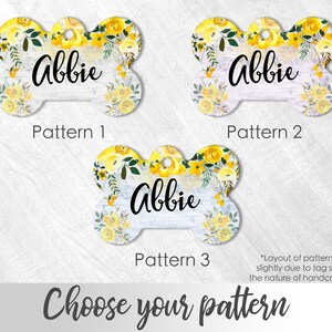 Yellow Floral Dog Tag, Rustic Dog Tag, Faux Wood ID, Cat ID Tag, Dog ID ...