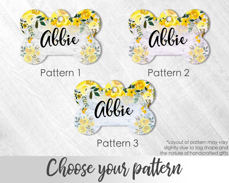Yellow Floral Dog Tag, Rustic Dog Tag, Faux Wood ID, Cat ID Tag, Dog ID ...