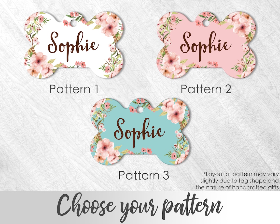 Pink Flowers Dog Tag Dog ID Tag Dog Tag Floral Pet Tag | Etsy