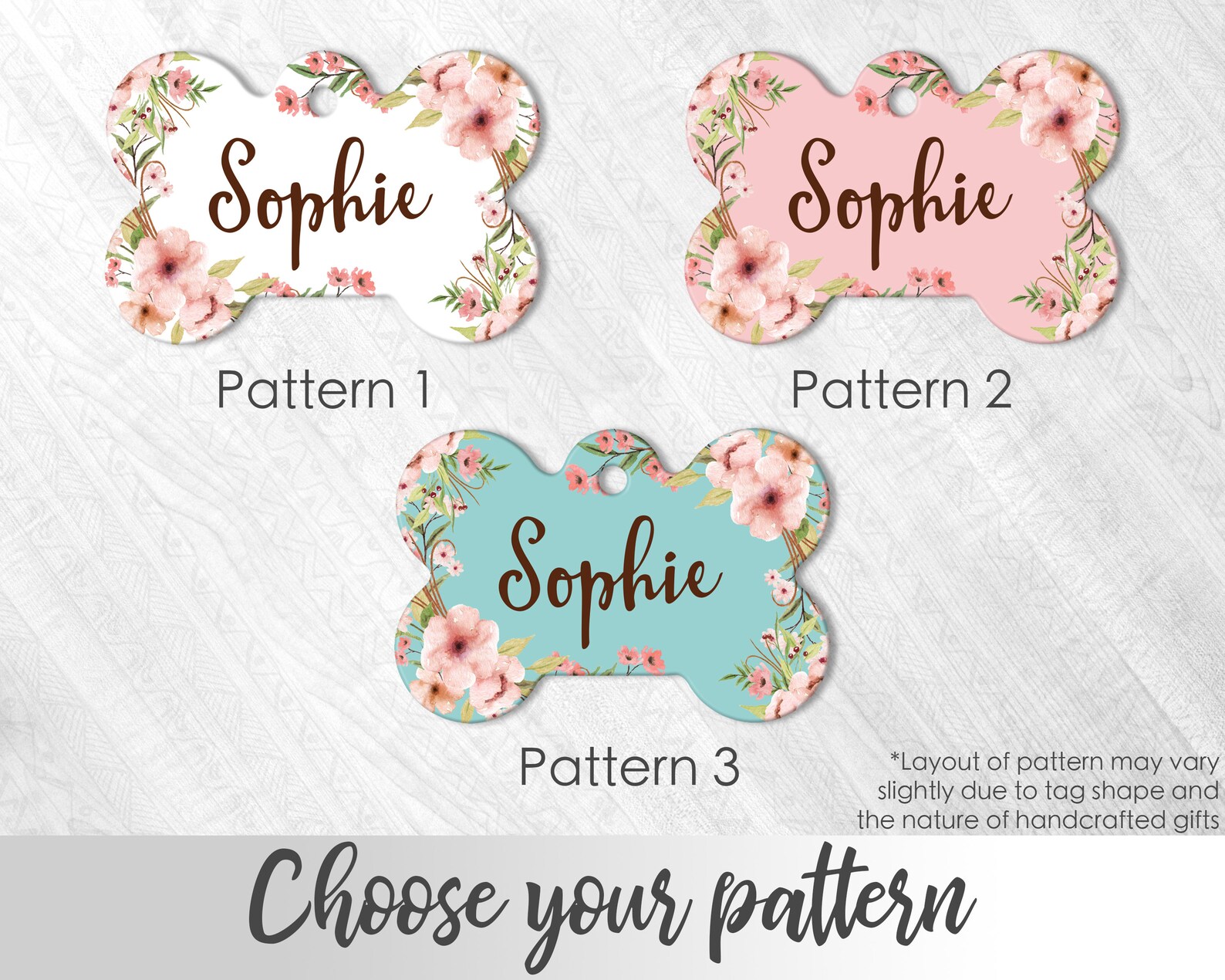 Pink Flowers Dog Tag Dog ID Tag Dog Tag Floral Pet Tag - Etsy