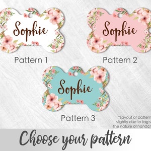 Pink Flowers Dog Tag, Dog ID Tag, Dog Tag, Floral Pet Tag, Girl Dog Tag ...