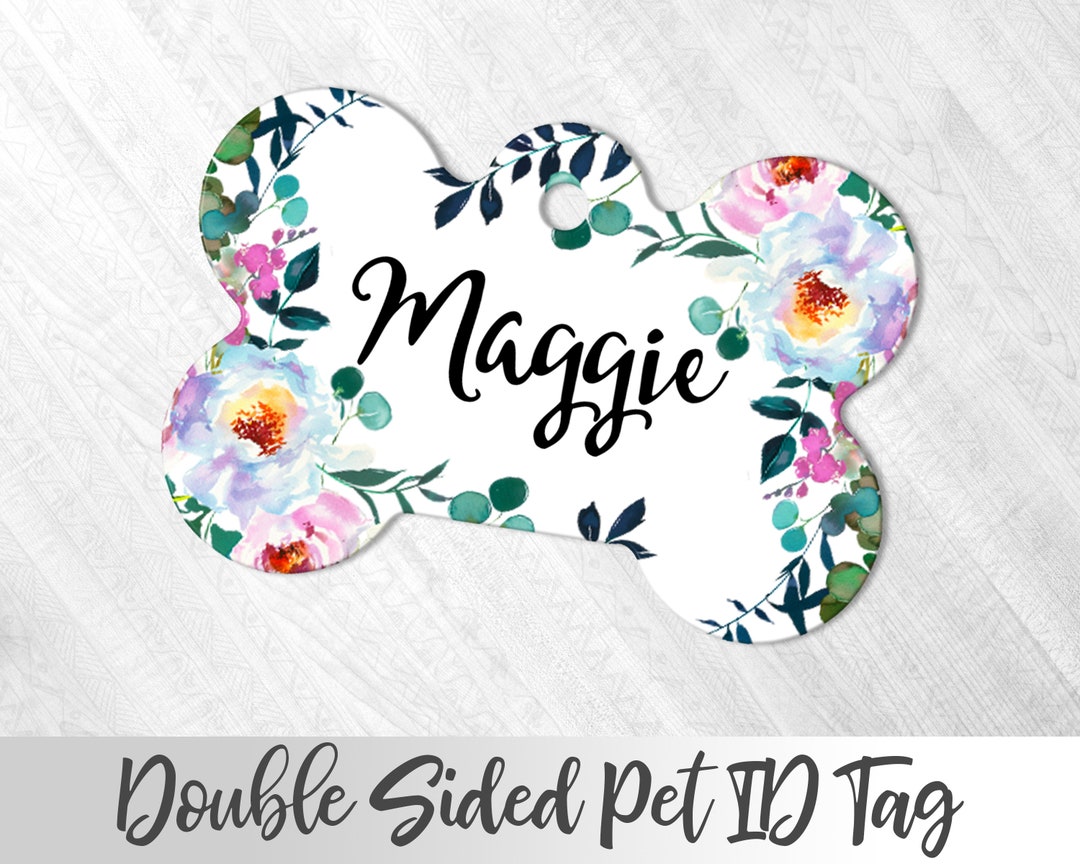 Cute Floral, Dog Tag for Dog, Cat ID Tag, Dog Name Tag, Pretty Dog Tag ...