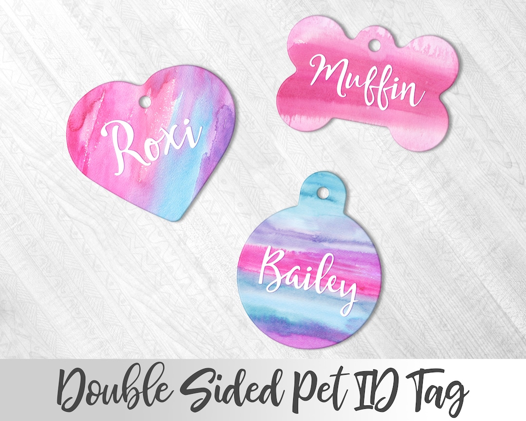 Pink Watercolor Pet ID Tag, Personalized Pet Tag, Cat ID Tag, Dog Name ...