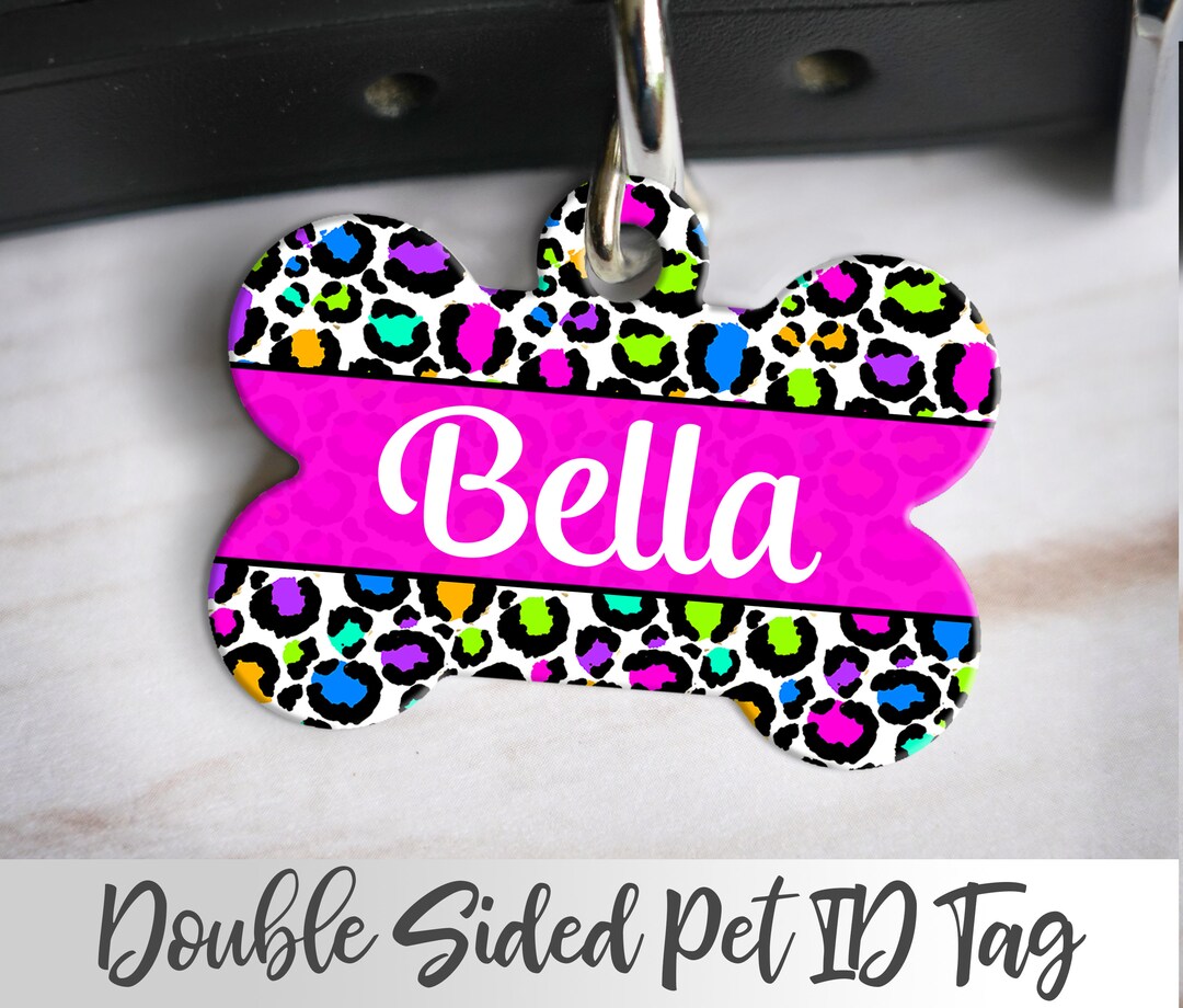 Neon Pet Tag, Cute Pet Tag, 80s Retro Pet Tag, Leopard Print Pet, Cat ...