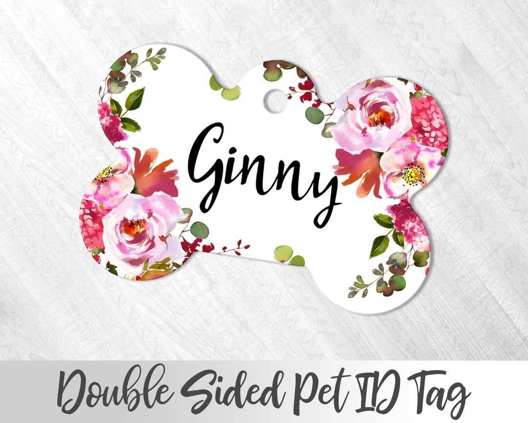 Pink Floral Pet Tag, Personalized Pet ID Tag, Cat ID Tag, Dog Name Tag ...