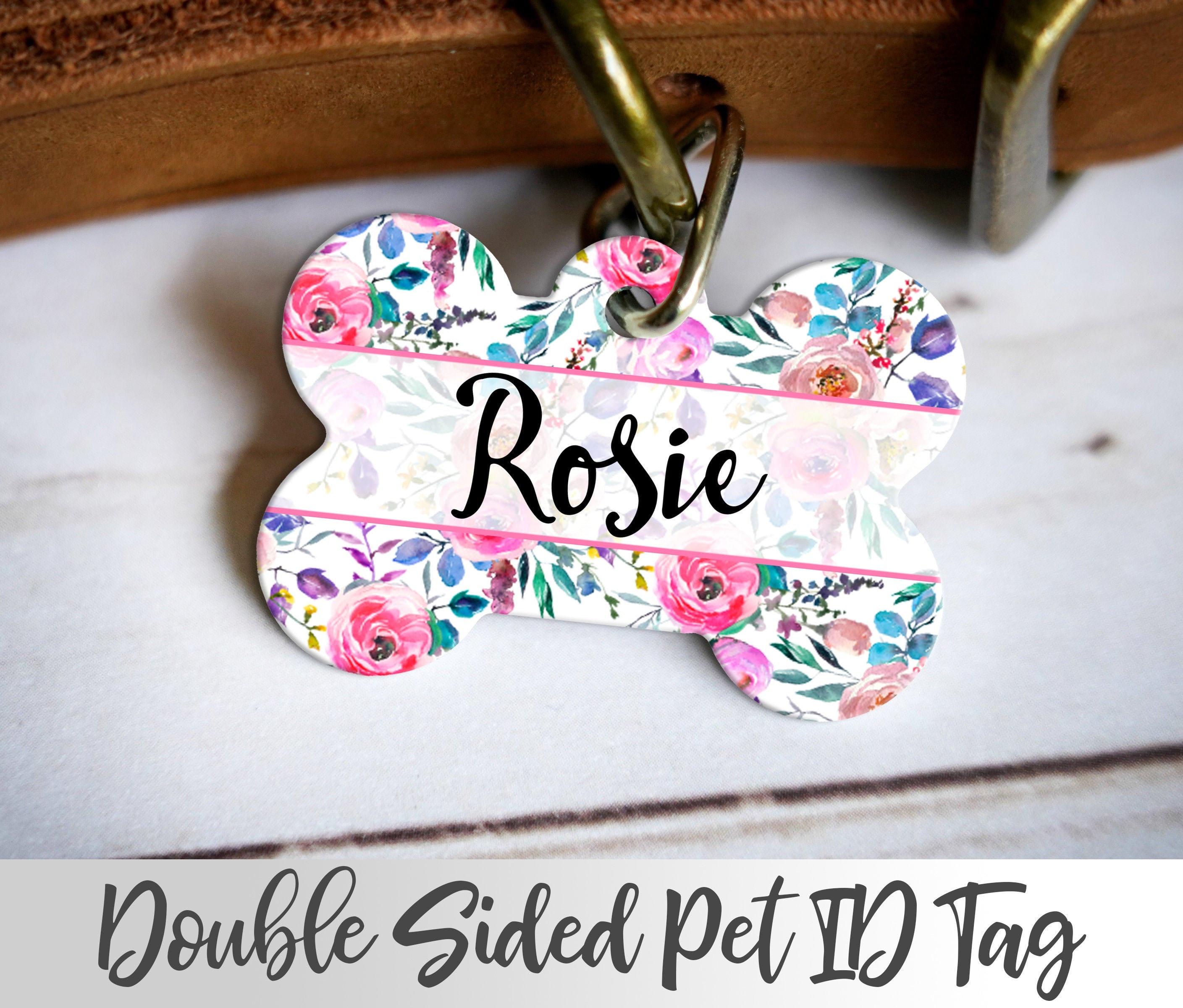 Pink Floral Pet Tag, Girly Dog Tag, Cat ID. Tag, Girl Dog Name Tag ...