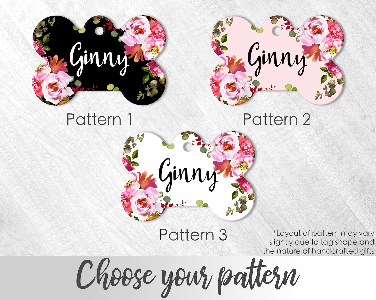 Pretty Dog Tag for Dog Pink Flowers Dog Tag Dog Name Tag - Etsy