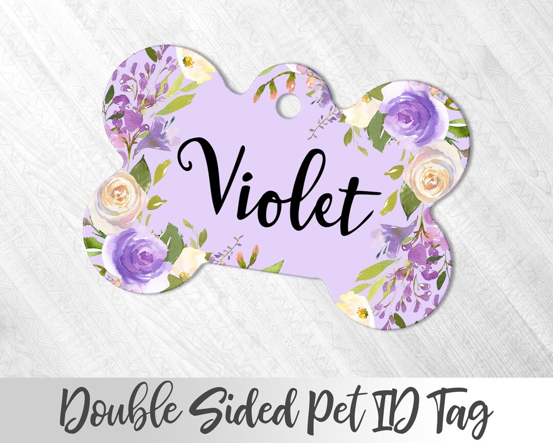 Purple Floral Dog Tag, Custom Pet Tag, Floral Pet Tag Purple, Cute Dog ...
