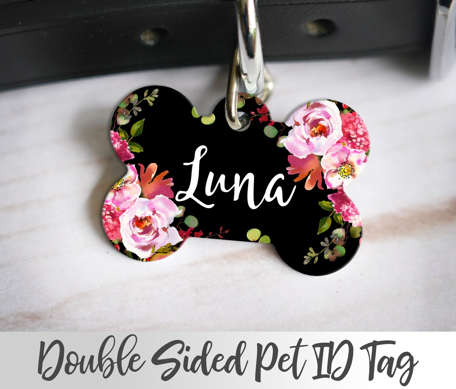 Pretty Dog Tag for Dog Pink Flowers Dog Tag Dog Name Tag - Etsy