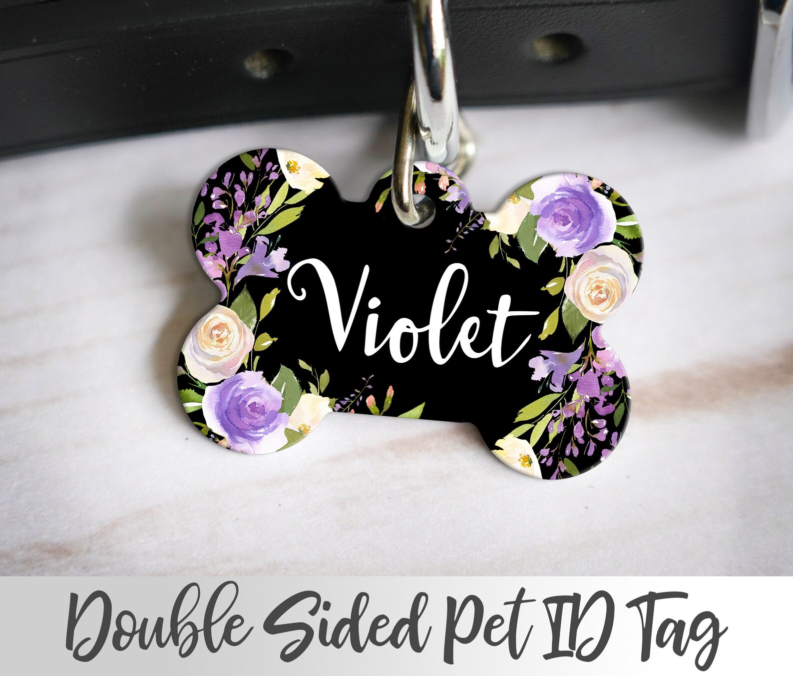 Purple Dog Tag Personalized Pet Tag Bone Shaped Dog Tag Cat | Etsy