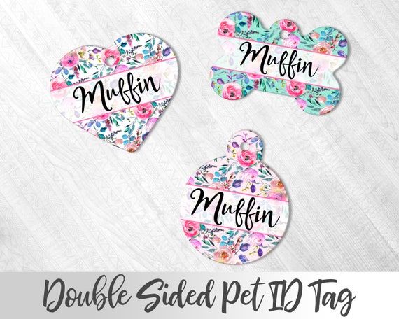 Pink Floral Pet Tag Personalized Pet ID Tag Cat Tag Dog | Etsy