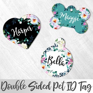 Cute Floral Pet Tag, Personalized Pet ID Tag, Cat ID Tag, Dog Name Tag ...