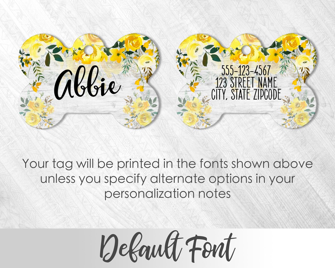 Yellow Flowers Dog Tag Rustic Floral Dog Tag Faux Wood ID | Etsy