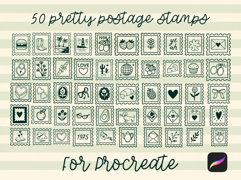 50 Pretty Postage Stamp Brushes for Procreate - DIGITAL DOWNLOAD - Etsy
