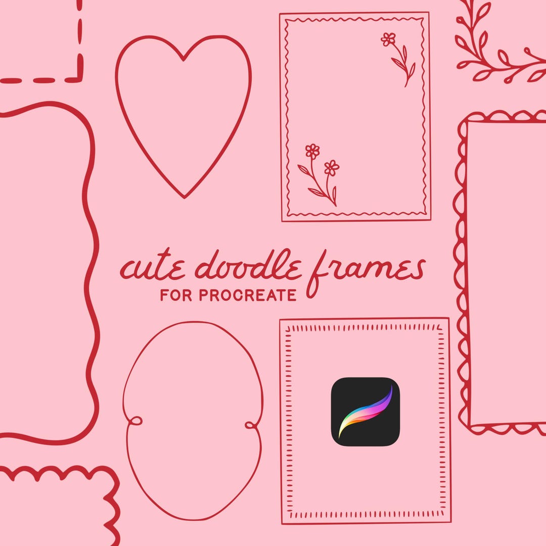 30 Cute Doodle Frame Stamp Brushes for Procreate - DIGITAL DOWNLOAD - Etsy