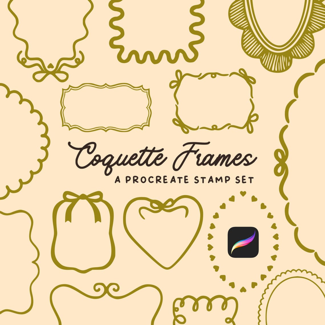 50 Coquette Frame Stamp Brushes for Procreate - DIGITAL DOWNLOAD - Etsy