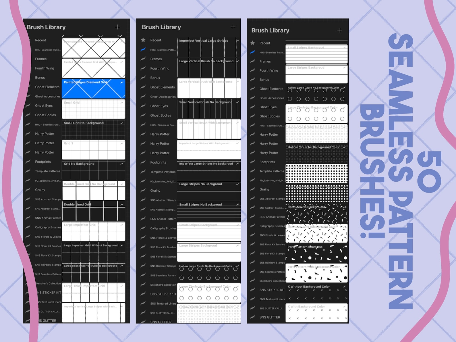 50 Seamless Pattern Brushes for Procreate - DIGITAL DOWNLOAD - Etsy