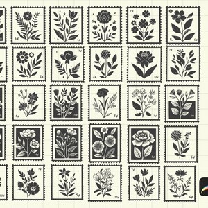 30 Botanical Postage Stamps Brush Set for Procreate - DIGITAL DOWNLOAD ...