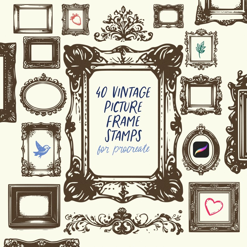 40 Vintage Picture Frame Stamps for Procreate DIGITAL DOWNLOAD - Etsy