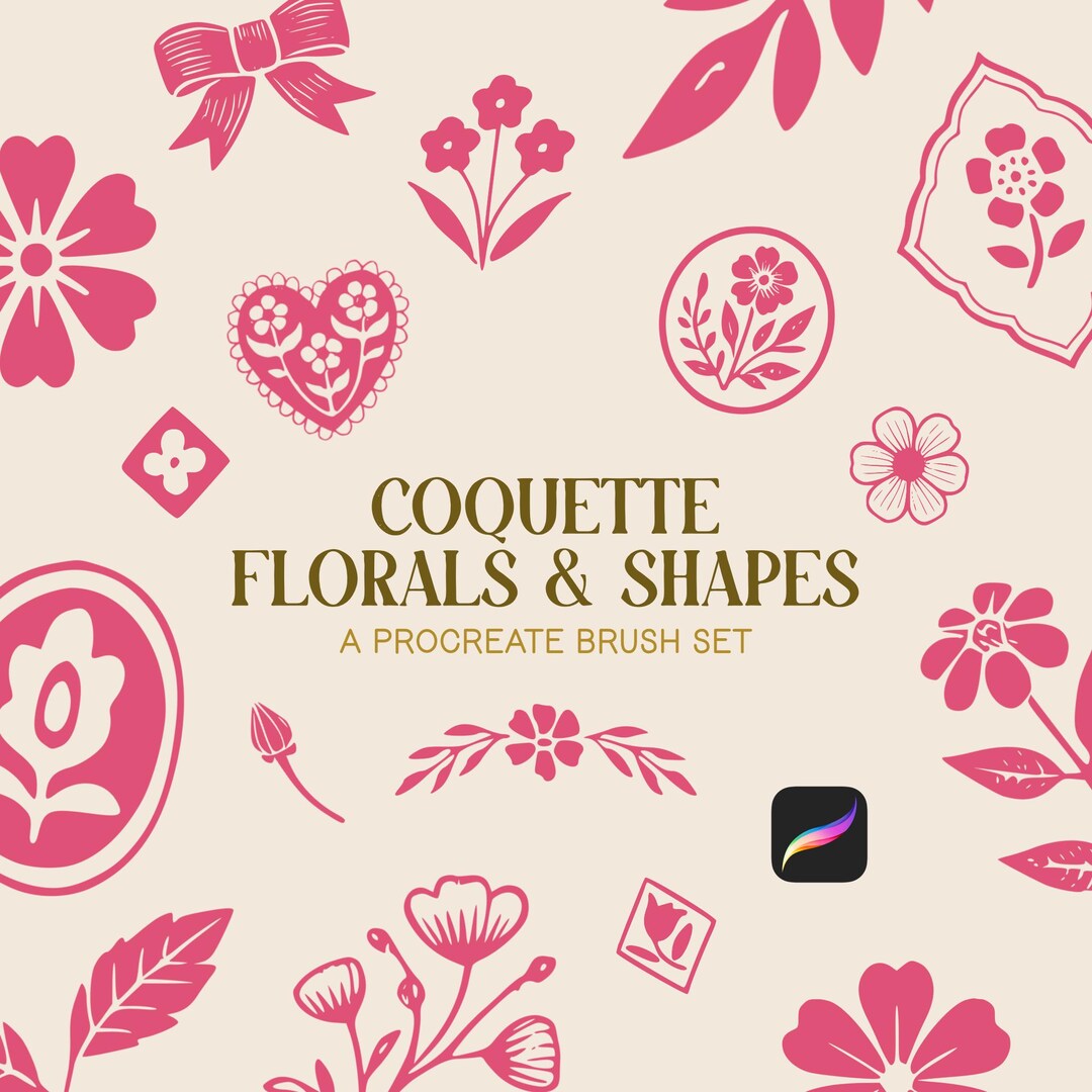 75 Coquette Floral & Shape Stamp Brushes for Procreate - DIGITAL ...