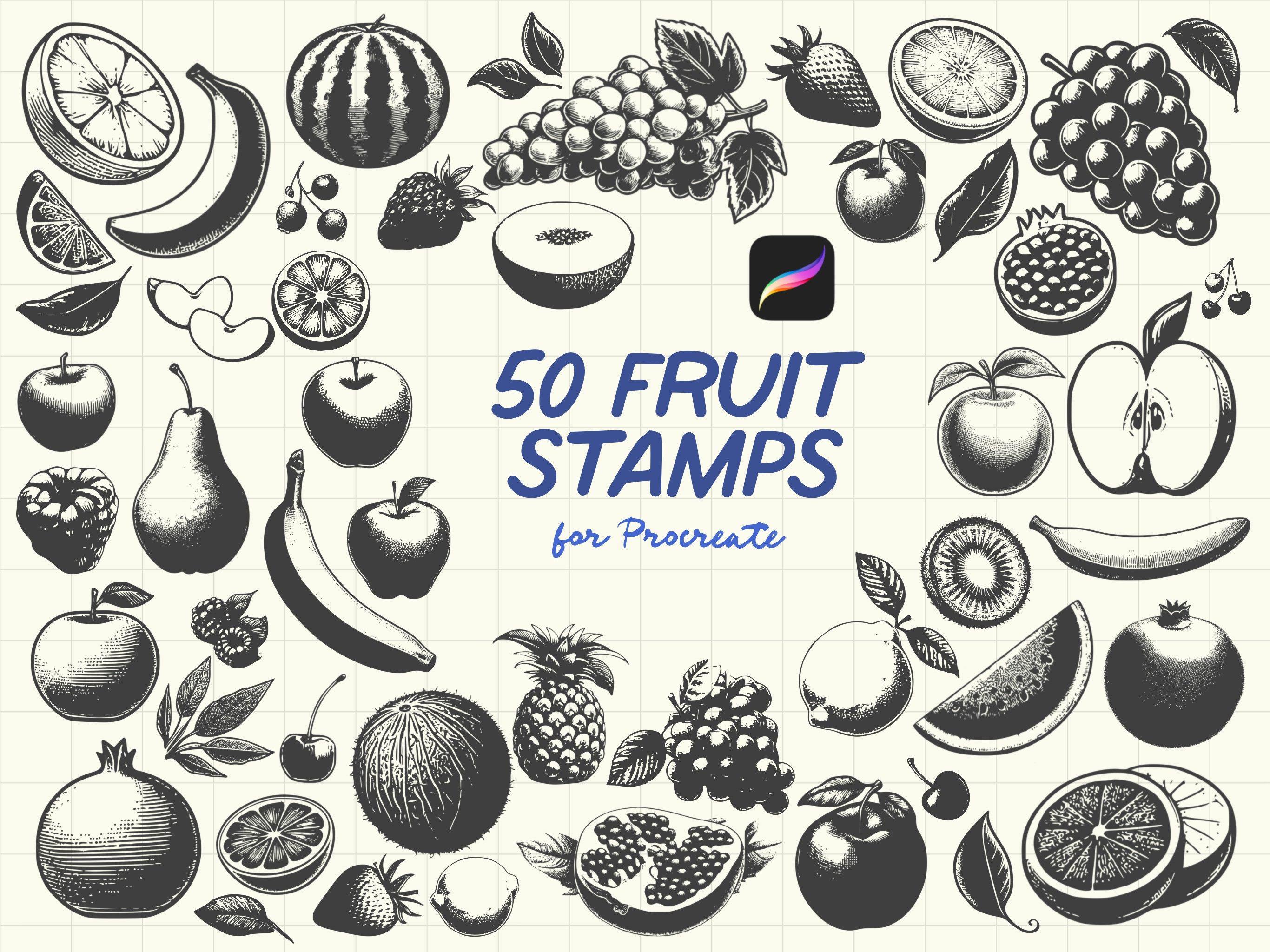 50 Fruit Stamp Brushes for Procreate DIGITAL DOWNLOAD - Etsy