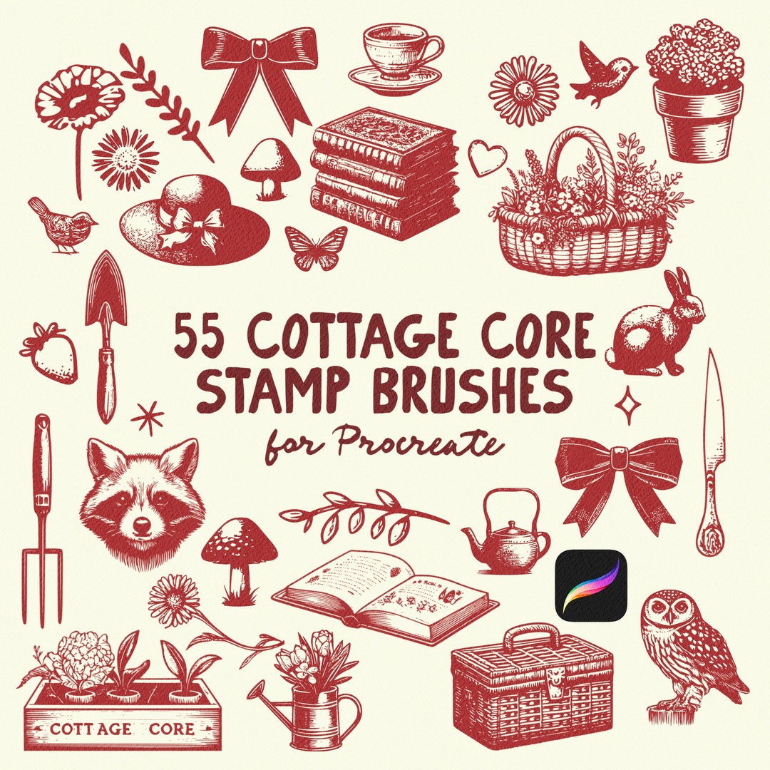 55 Cottage Core Stamp Brushes for Procreate DIGITAL DOWNLOAD - Etsy
