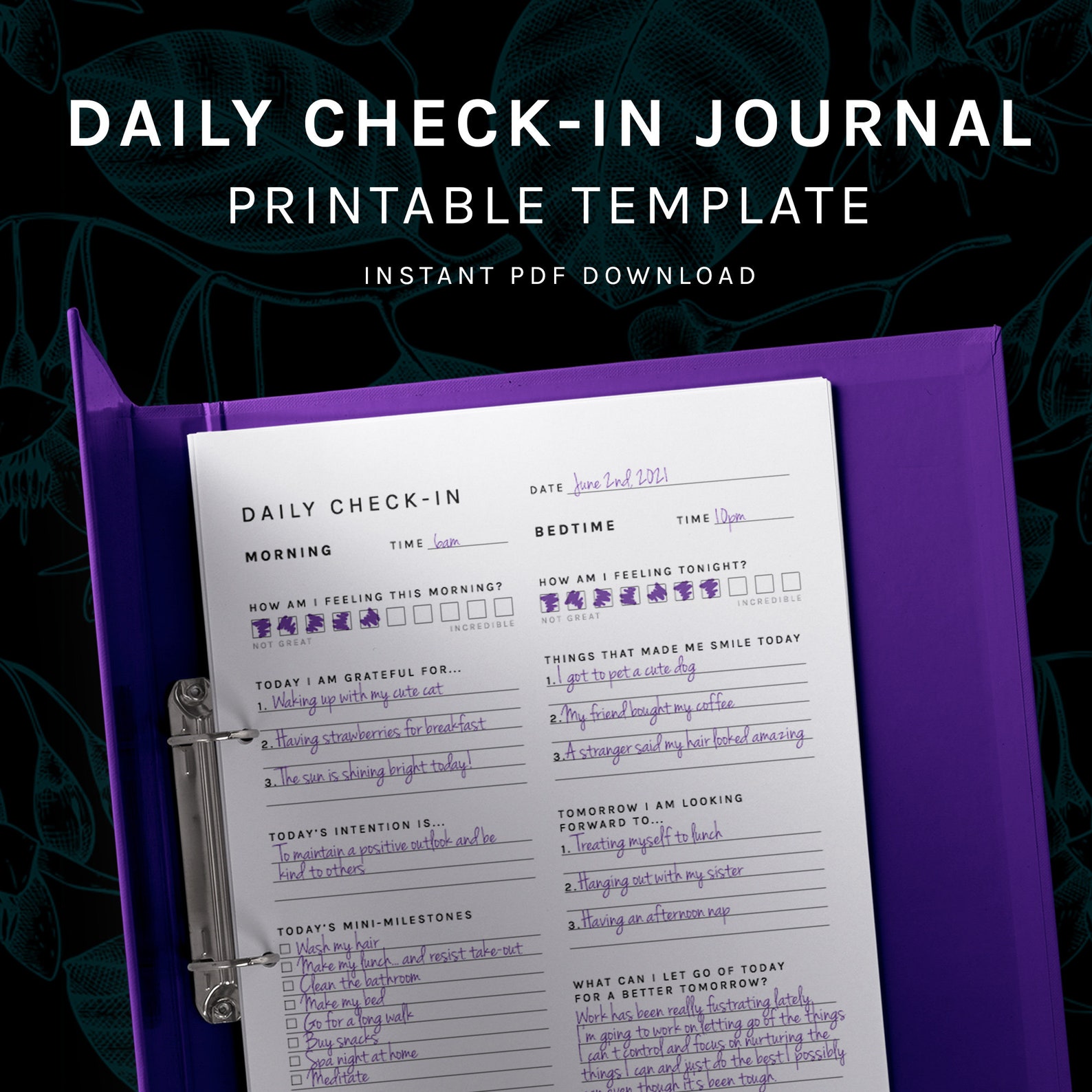 Printable Daily Check-in Gratitude Reflection Journal | PDF Worksheet ...