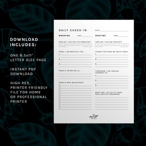 Printable Daily Check-in Gratitude Reflection Journal | PDF Worksheet ...