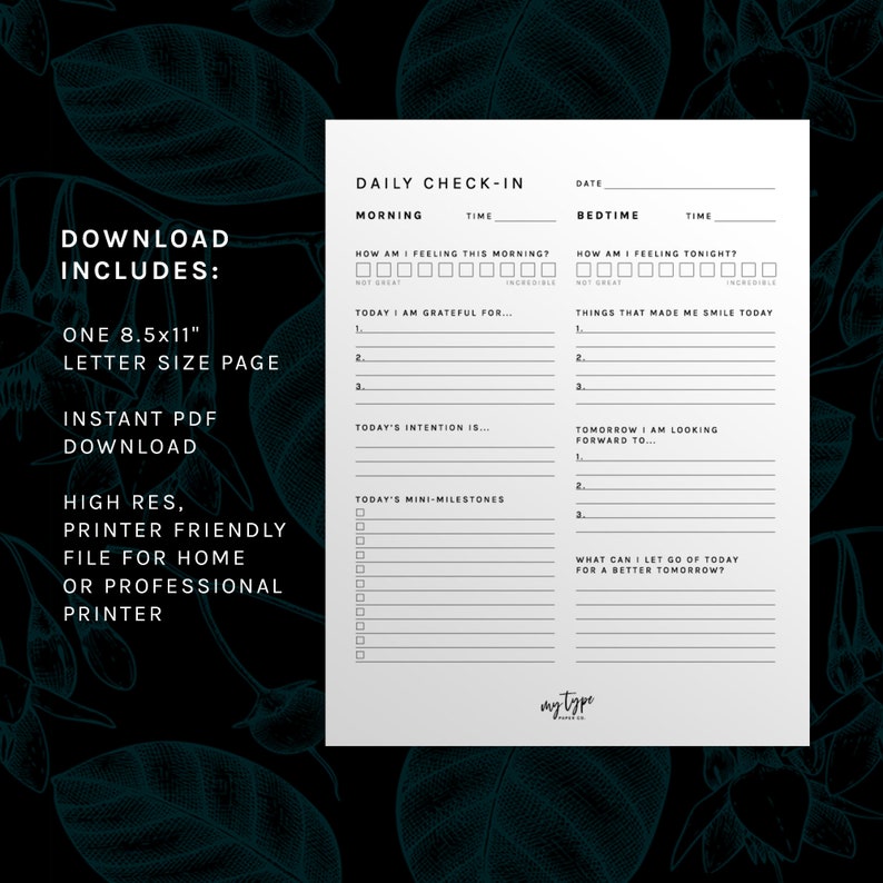 Printable Daily Check-in Gratitude Reflection Journal | PDF Worksheet ...