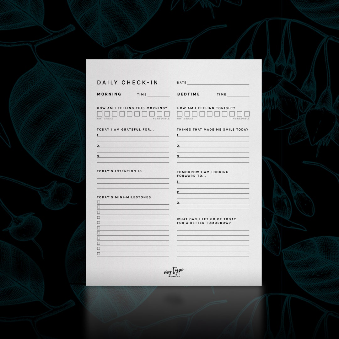Self Care Daily Check-in Journal Page, Positivity and Gratitude ...
