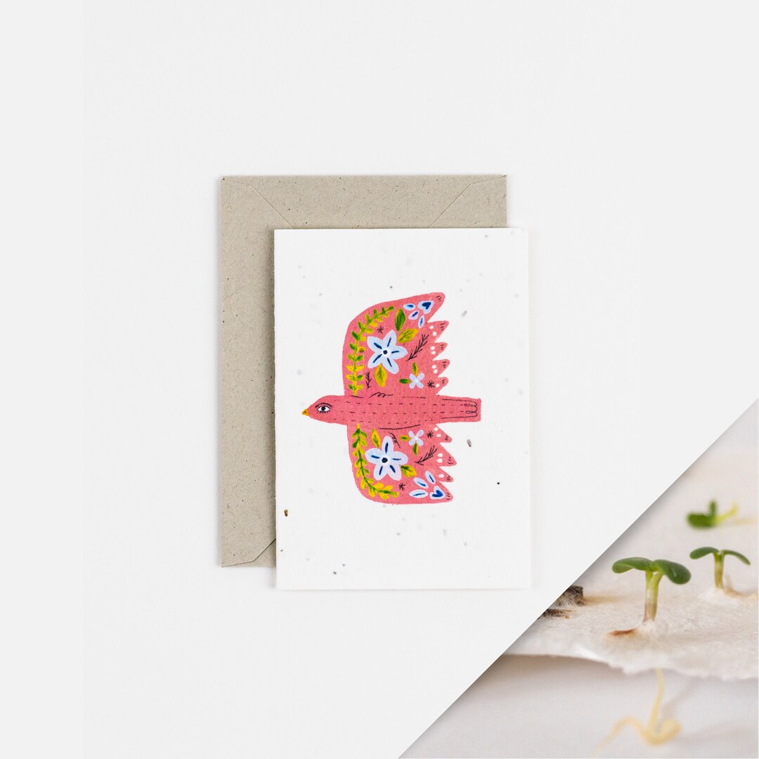 Pink Bird Plantable Notecard / Seed Easter Card / Seeded Notecard - Etsy