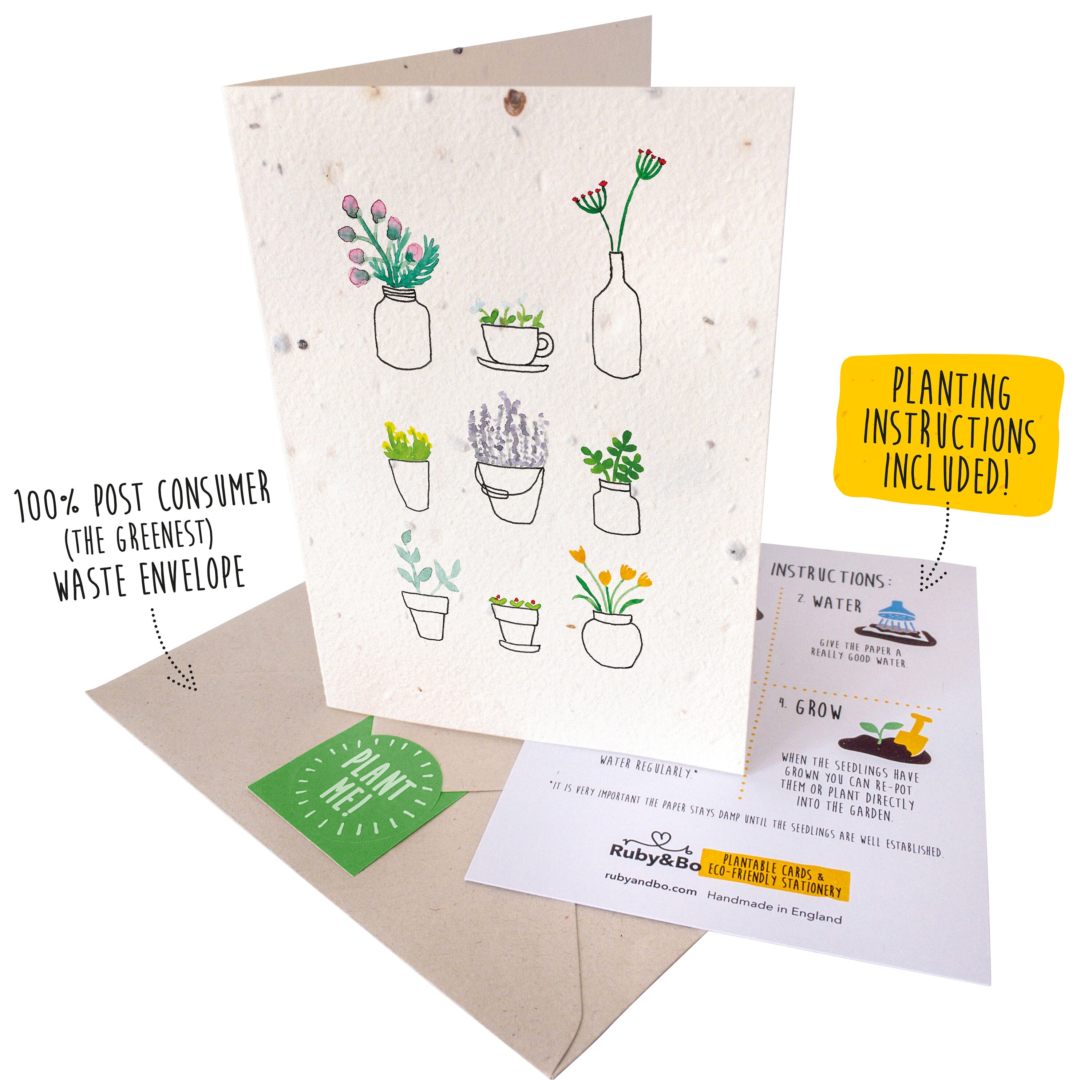 Plantable Seed Card Pot Plant Watercolour | Etsy