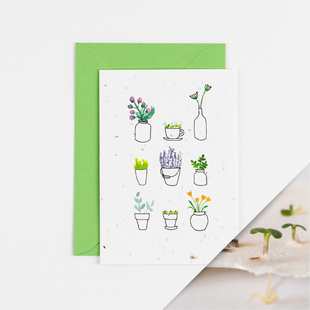 Plantable Seed Card | Pot Plant Watercolour | Plant Lady Card | Same ...