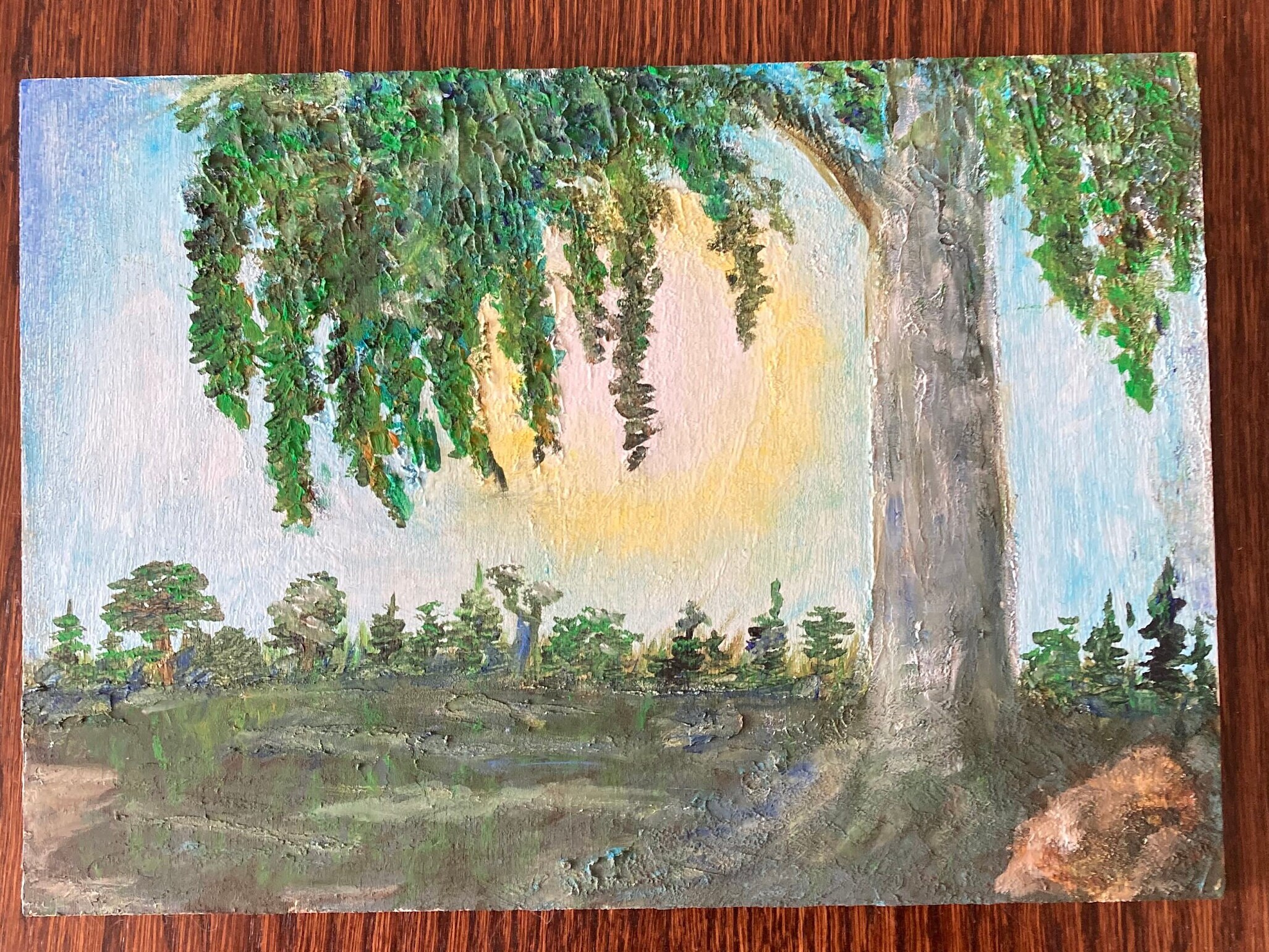 sunset forest edge landscape sun sunrise forest oil painting Painting ...