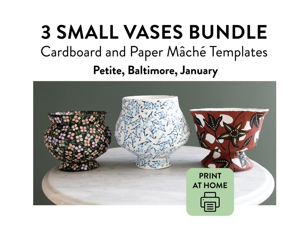 Cardboard & Paper Mâché Templates PDF: BUNDLE of 3 Small Vases / Petite ...