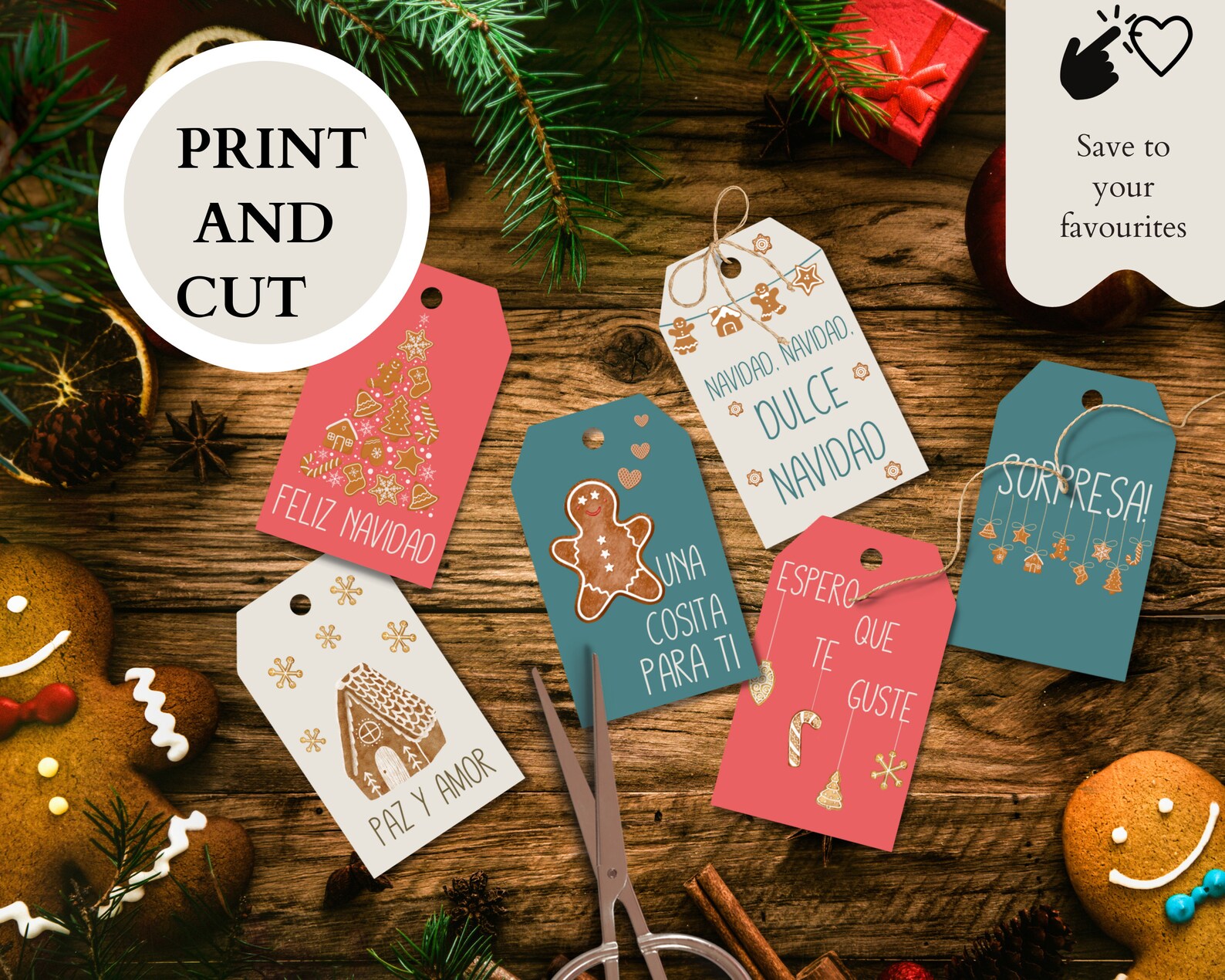 Gingerbread Spanish Christmas Gift Tags, Printable Feliz Navidad Hang ...