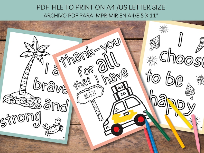 Printable Summer Coloring Pages for Kids With Positive Affirmations in ...