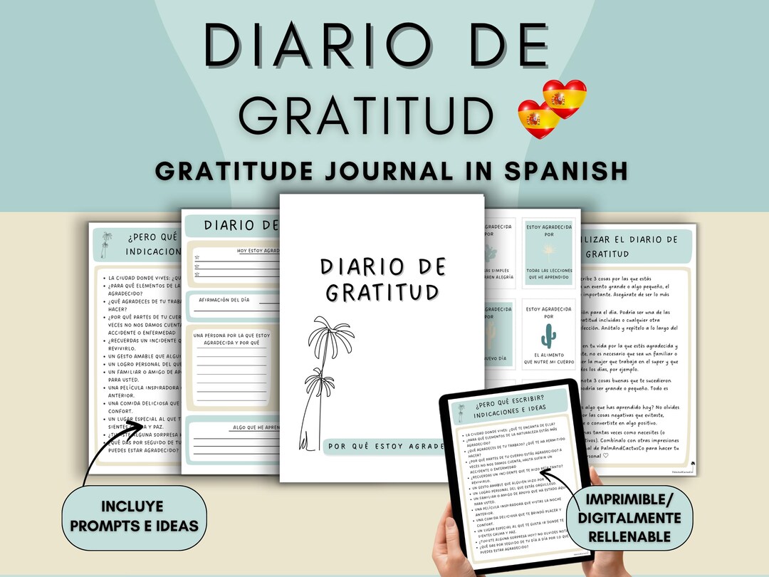 Spanish Gratitude Journal - Habit Tracker for Self Care | Daily Prompts ...