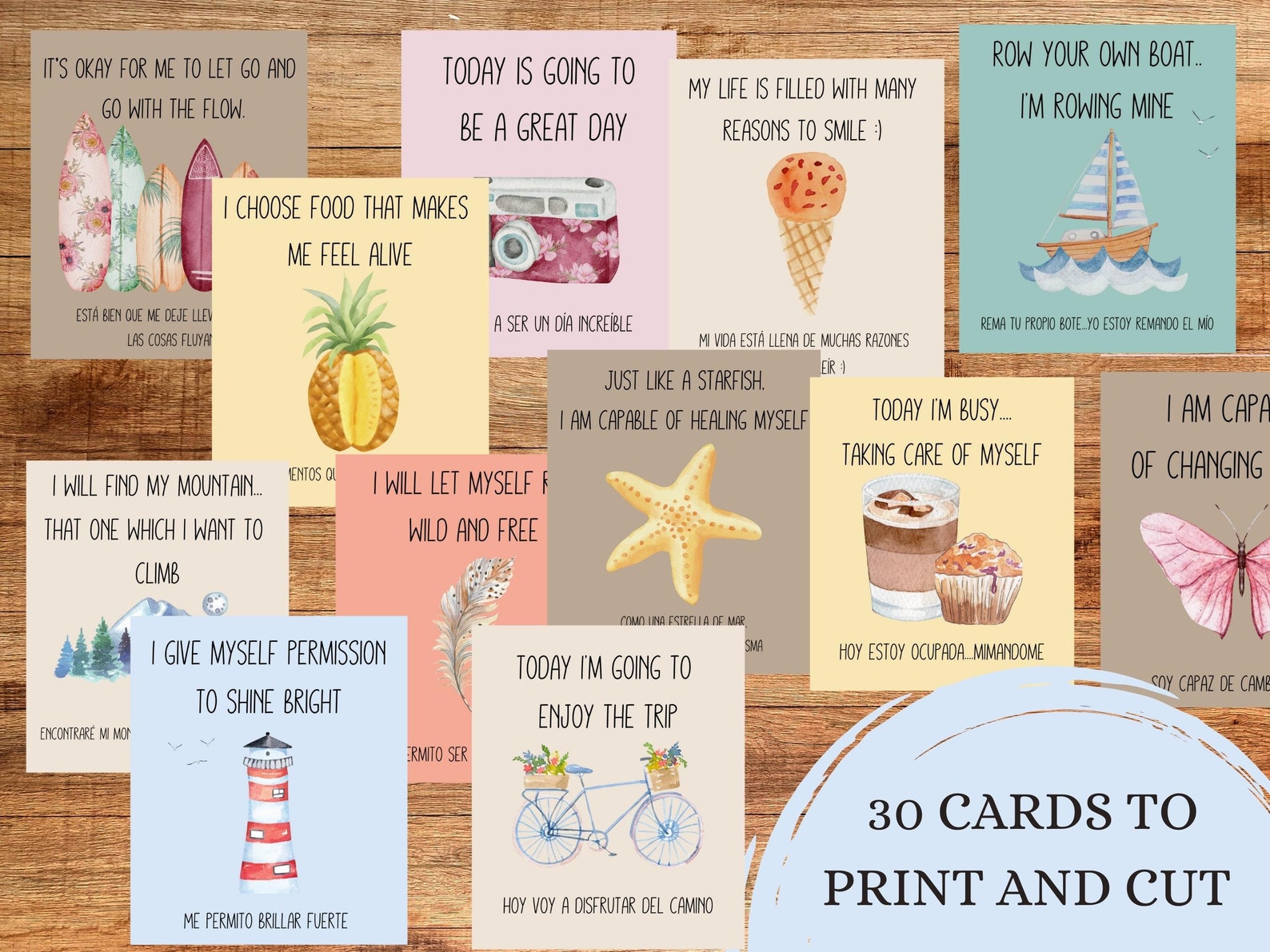 SPANISH TO ENGLISH Affirmation Cards, Vision Board Kit, Self Care ...