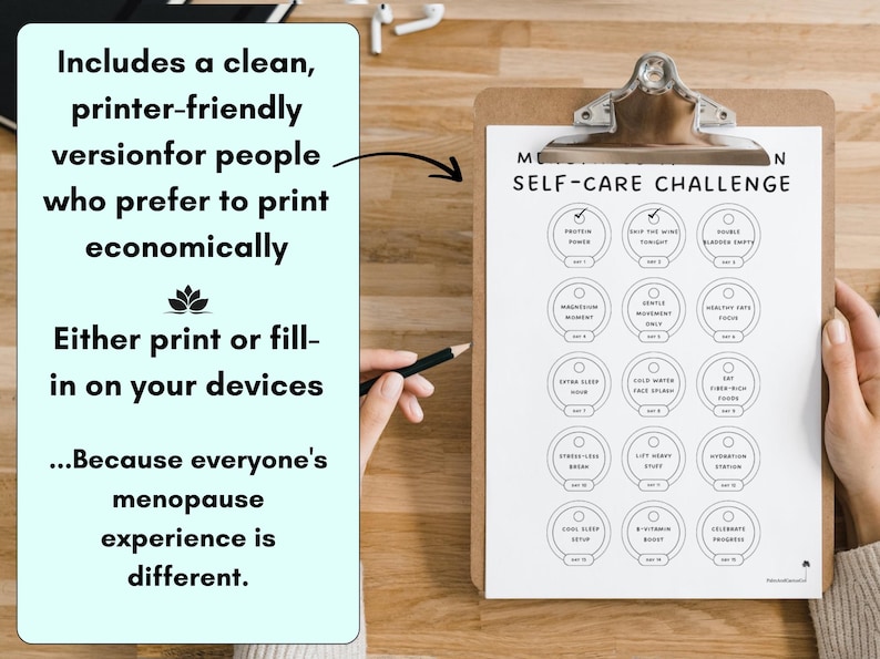 Menopause Self-care Checklist & Worksheet: Printable PDF, Fillable ...