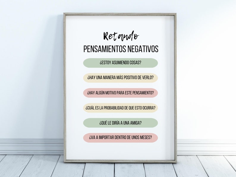 Spanish to English Challenging Negative Thoughts Printable, Bilingual ...