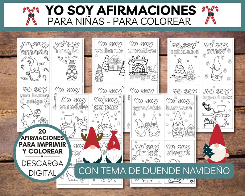 Spanish Christmas Coloring Pages: Gnome Affirmation Cards for Kids (PDF ...