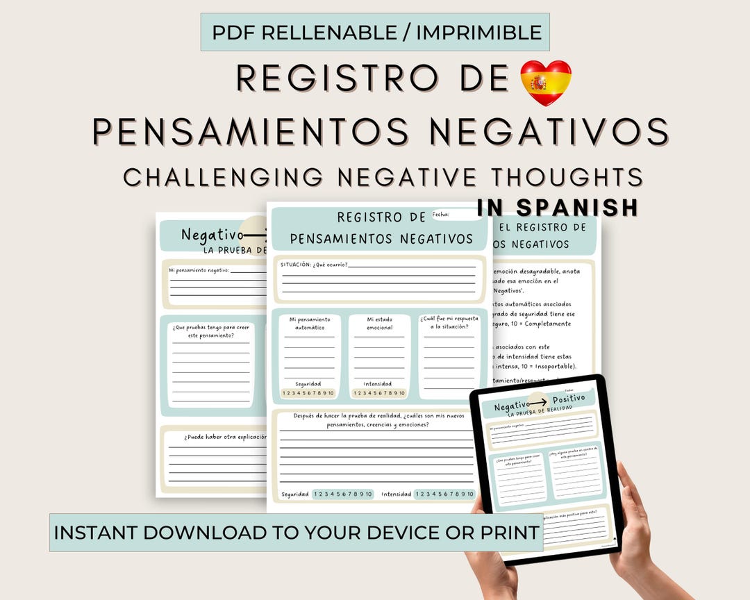 Spanish Negative Thought Journal: CBT Brain Dump Worksheets for ...