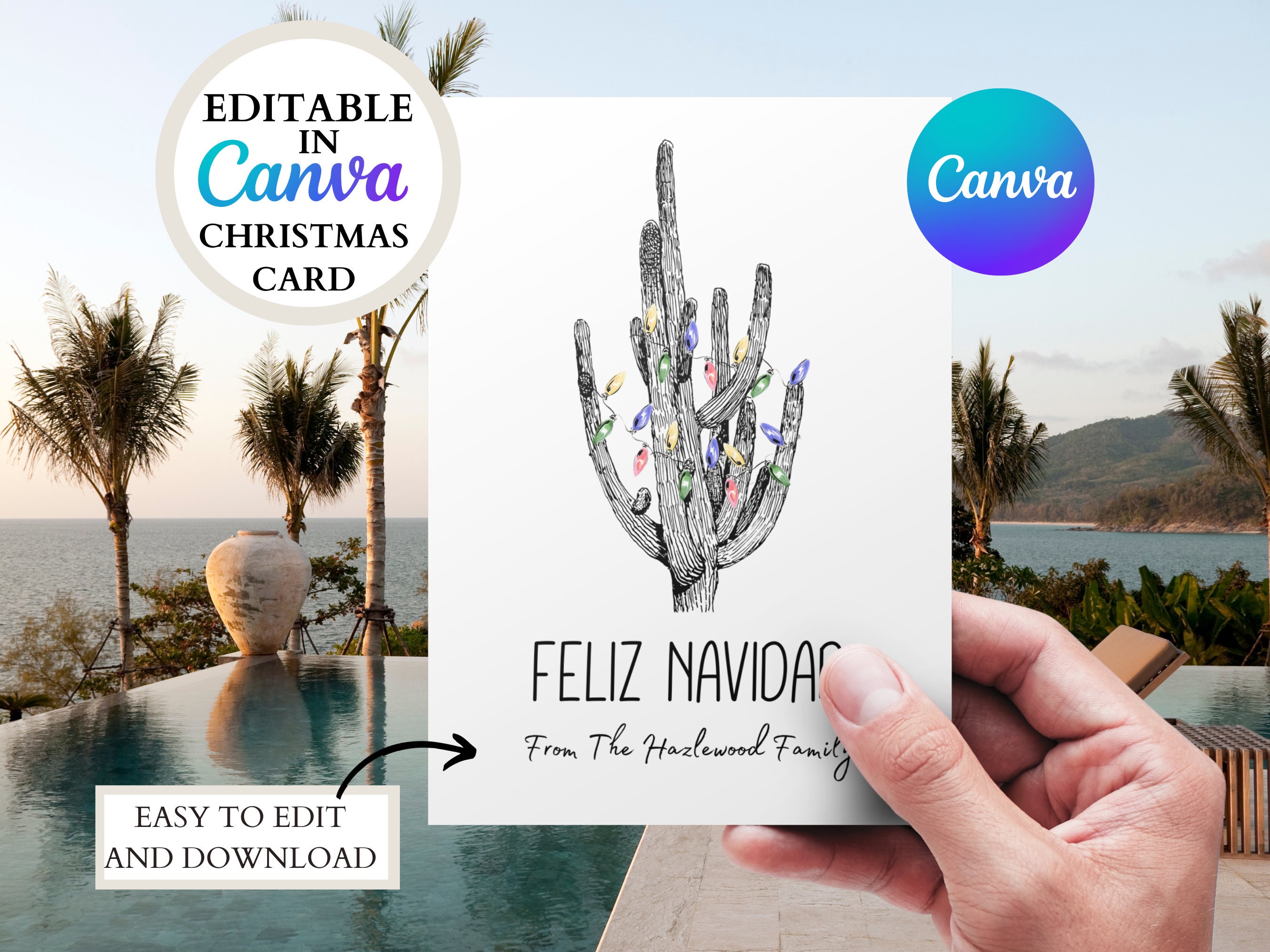 Editable Canva Template: Feliz Navidad Holiday Cards, Printable ...